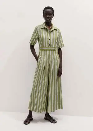 ME+EM Stripe Wide-leg Cropped Jumpsuit