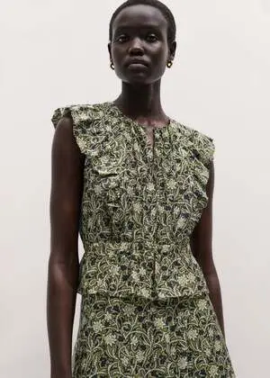 ME+EM Silk Cotton Floral Print Peplum Top