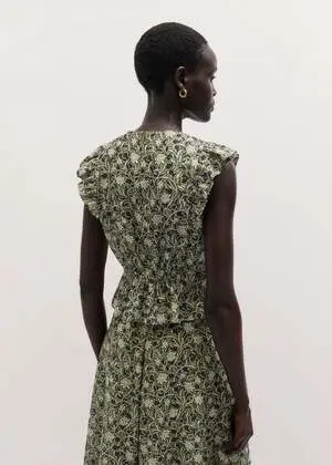 ME+EM Silk Cotton Floral Print Peplum Top