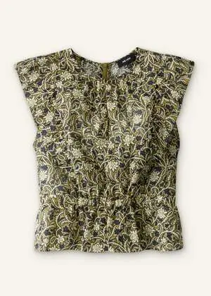 ME+EM Silk Cotton Floral Print Peplum Top