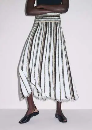 ME+EM Bouclé Stripe Knit Maxi Skirt - Cream Multi
