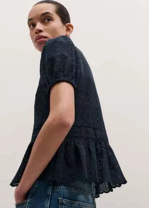 ME+EM Cotton Broderie Peplum Top