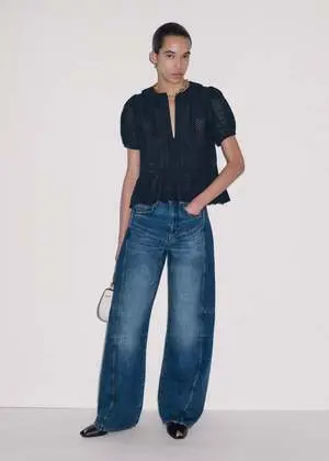 ME+EM Cotton Broderie Peplum Top
