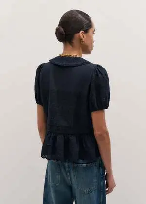 ME+EM Cotton Broderie Peplum Top