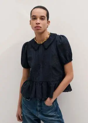 ME+EM Cotton Broderie Peplum Top