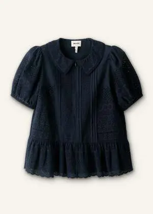 ME+EM Cotton Broderie Peplum Top