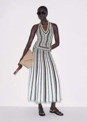ME+EM Bouclé Textured Stripe Halter Knit Top