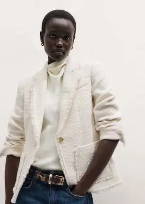 ME+EM Textured Frayed Cardigan Blazer