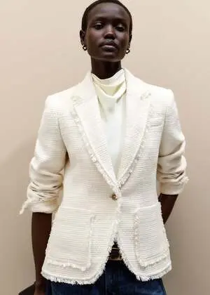 ME+EM Textured Frayed Cardigan Blazer