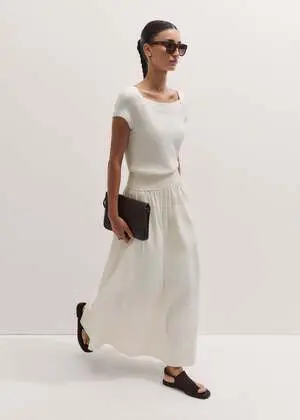 ME+EM Knit Mixed Media Fit And Flare Maxi Dress - Light Cream