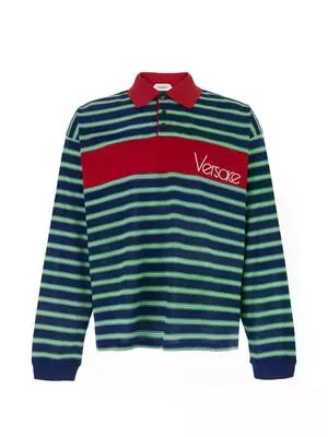 Versace Logo-detail Striped Long-sleeve Polo Shirt