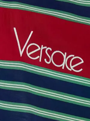 Versace Logo-detail Striped Long-sleeve Polo Shirt