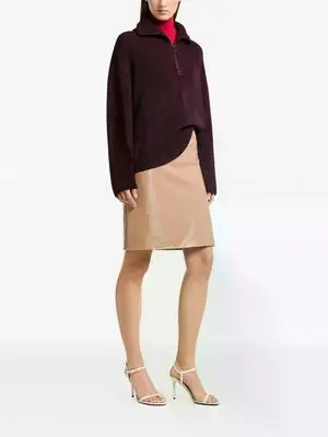 COURREGES Ribbed Knit Wool Quarter Zip Sweater