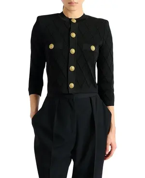 Balmain Cropped Knit Cardigan - Black