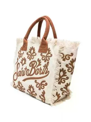 MC2 SAINT BARTH Vanity Rug Embroidered Fringed Tote Bag