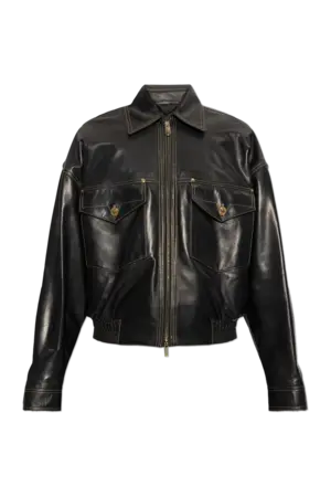 Versace Leather And Suede Paneled Bomber Jacket - Black
