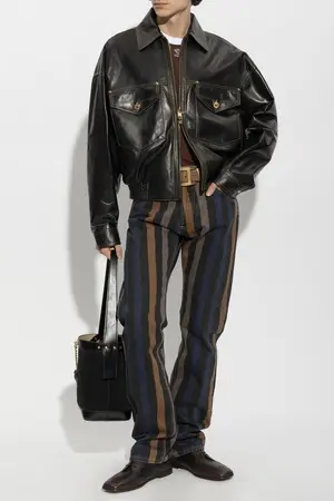 Versace Leather And Suede Paneled Bomber Jacket