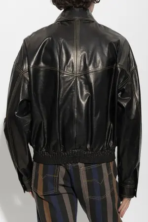 Versace Leather And Suede Paneled Bomber Jacket