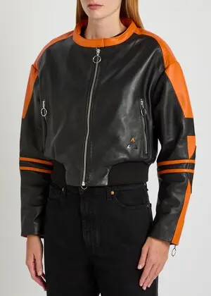 AN-Y1 Biker Colour-blocked Leather Jacket