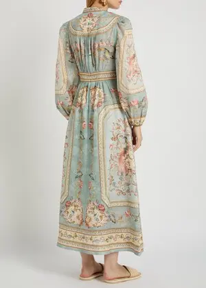 Zimmermann Roselight Plunge Linen Midi Dress - Blue