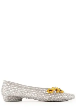 HEAVENLY JELLY Glittered Cut-out Ballet Flats With Floral Embellishments