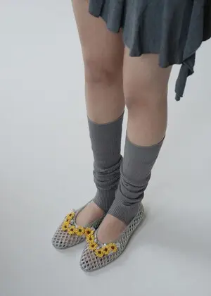 HEAVENLY JELLY Glittered Cut-out Ballet Flats With Floral Embellishments