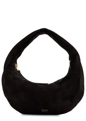 Khaite Olivia Mini Suede Hobo Top Handle Bag - Black