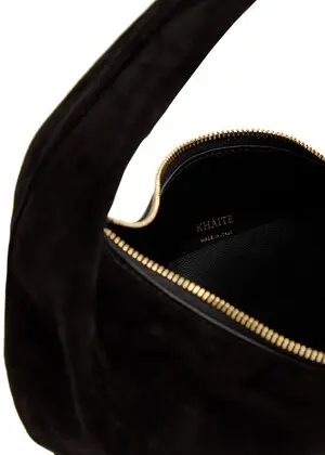 Khaite Olivia Mini Suede Hobo Top Handle Bag - Black
