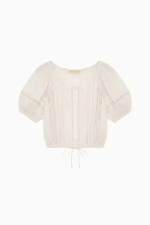Ulla Johnson Clara Cropped Cotton Voile Blouse With Lace And Pintucks - Pristine