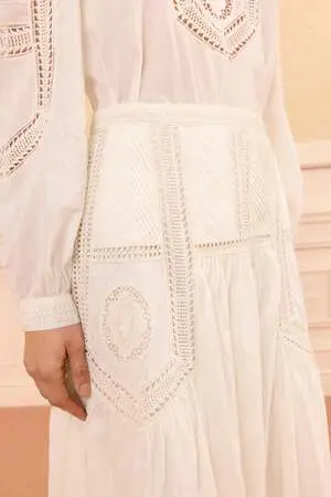 Ulla Johnson Alice Cotton Midi Skirt With Crocheted Lace - Pristine