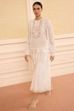 Ulla Johnson Alice Cotton Midi Skirt With Crocheted Lace - Pristine