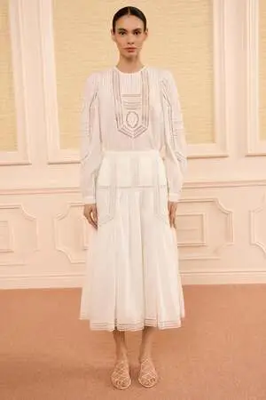 Ulla Johnson Alice Cotton Midi Skirt With Crocheted Lace - Pristine