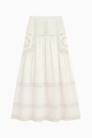 Ulla Johnson Alice Cotton Midi Skirt With Crocheted Lace - Pristine