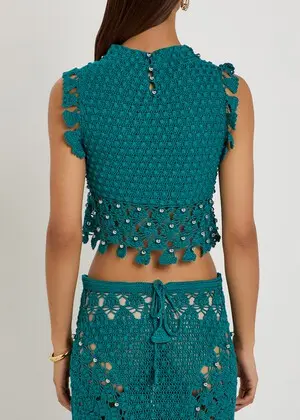 Rabanne Embellished Crochet Cotton Crop Top