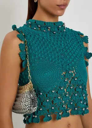 Rabanne Embellished Crochet Cotton Crop Top