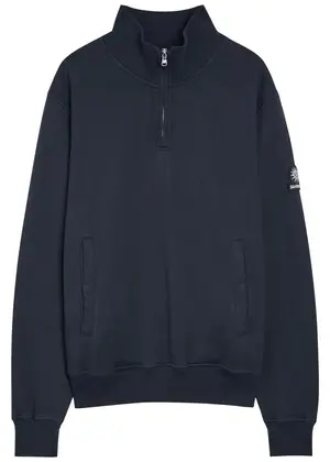 SANDBANKS Logo-appliquéd Quarter-zip Cotton Sweatshirt - Navy