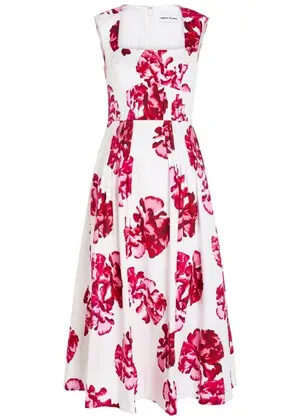 Rebecca Vallance Damask Floral-print Stretch Cotton-poplin Midi Dress - Multicoloured