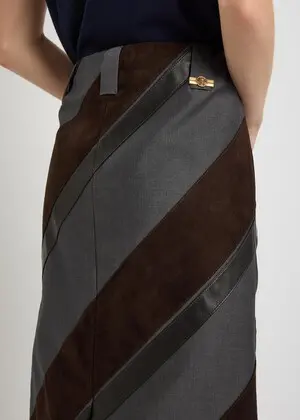 Versace Panelled Leather And Mohair-blend Knee-length Skirt