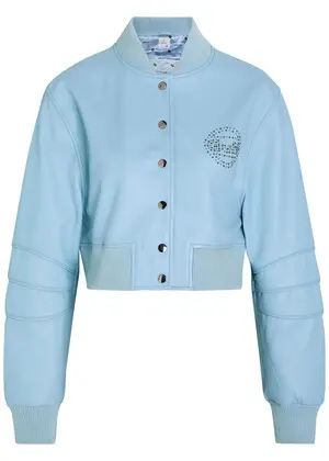 AN-Y1 Queen Stud-embellished Leather Cropped Bomber Jacket - Light Blue