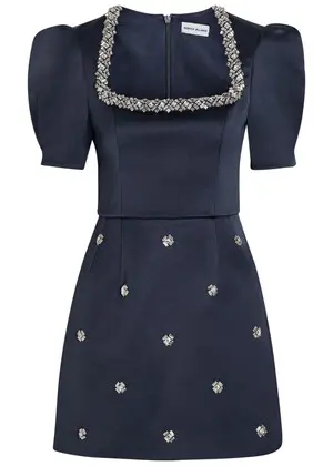 Rebecca Vallance Ayla Crystal-embellished Puff Sleeve Mini Dress - Navy
