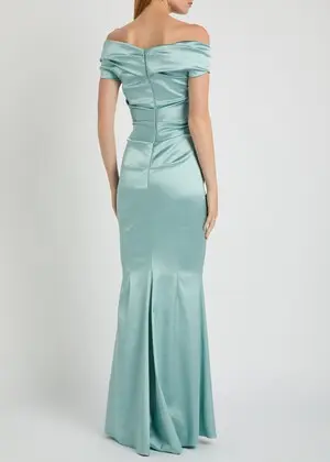 Talbot Runhof Asymmetric Off-the-shoulder Satin Gown - Light Blue