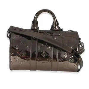 LOUIS VUITTON Gunmetal Mirror Monogram Heritage Keepall Bandouliere 25