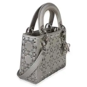 Dior Grey Satin Crystal Cannage Lady Bag - Gray