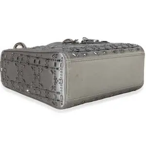 Dior Grey Satin Crystal Cannage Lady Bag - Gray
