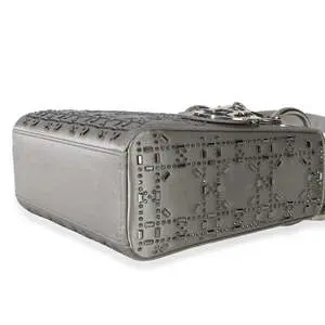 Dior Grey Satin Crystal Cannage Lady Bag - Gray