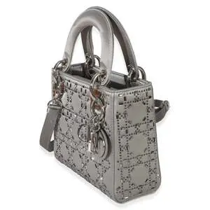 Dior Grey Satin Crystal Cannage Lady Bag