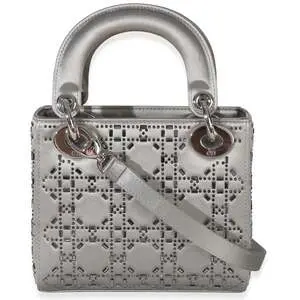 Dior Grey Satin Crystal Cannage Lady Bag
