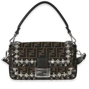 Fendi Ff Jacquard Baguette Bag With Strass Crystal Embellishments - Brown