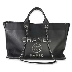 Chanel Caviar Studded Deauville Tote - Black