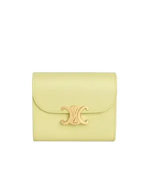Celine Small Flap Wallet Triomphe In Shiny Calfskin - Citrus